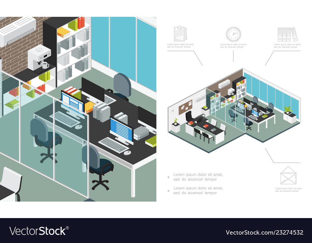 Isometric office workspace concept Royalty Free Vector Image Isometric office workspace concept Royalty Free Vector Image