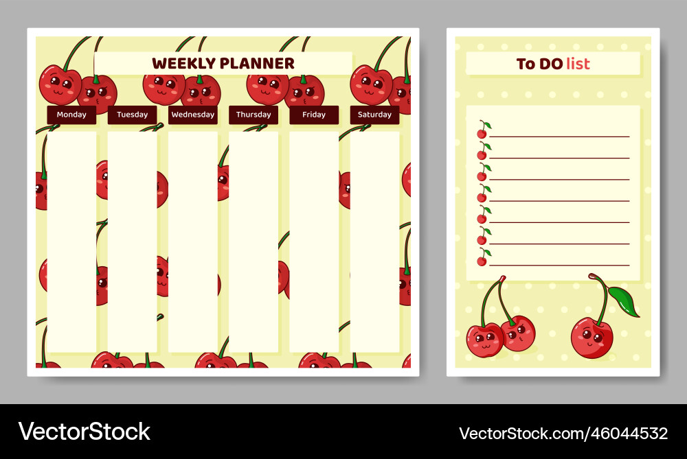 Kids weekly planner with cute cartoon cherries Vector Image