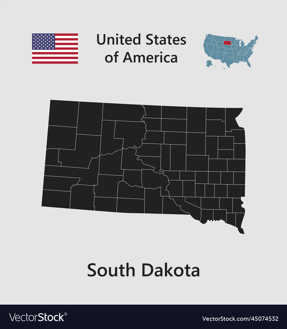 Map state south dakota flag and usa Royalty Free Vector