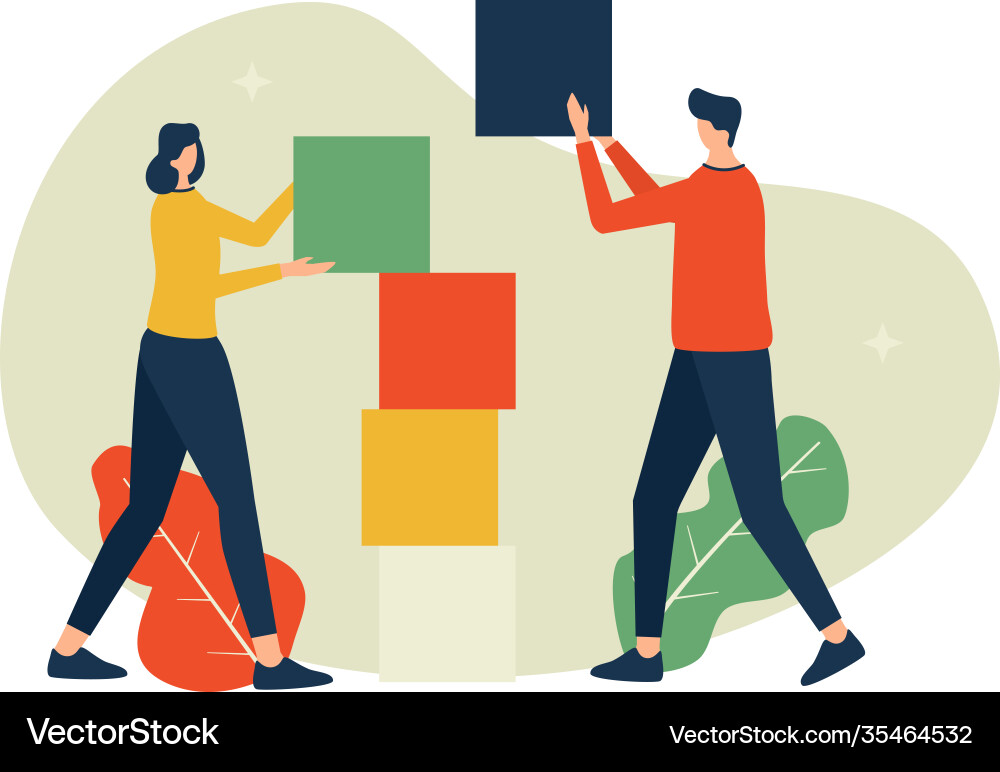 Partnership man and woman arrange boxes Royalty Free Vector