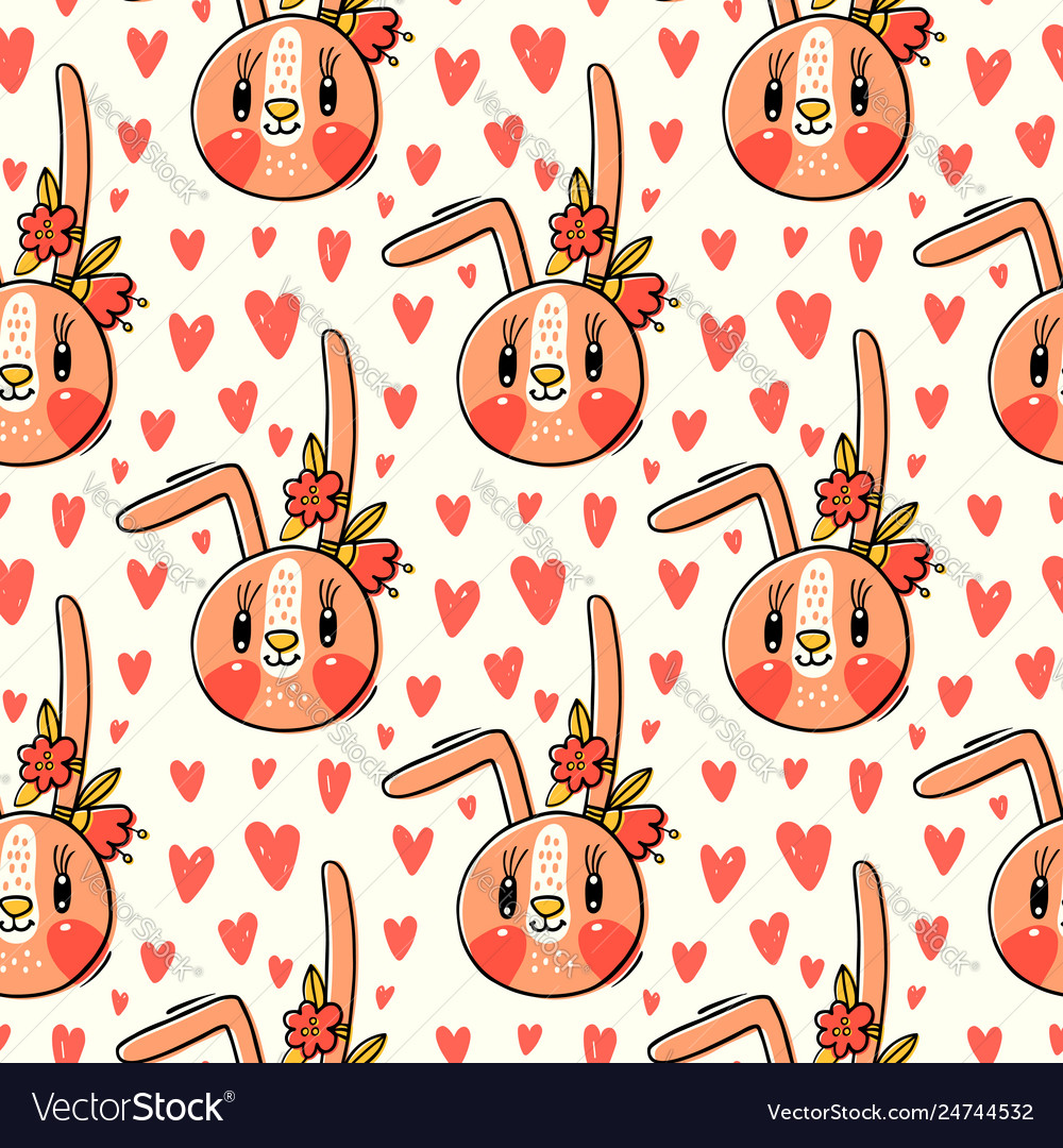 Seamless pattern with cute rabbit face Royalty Free Vector