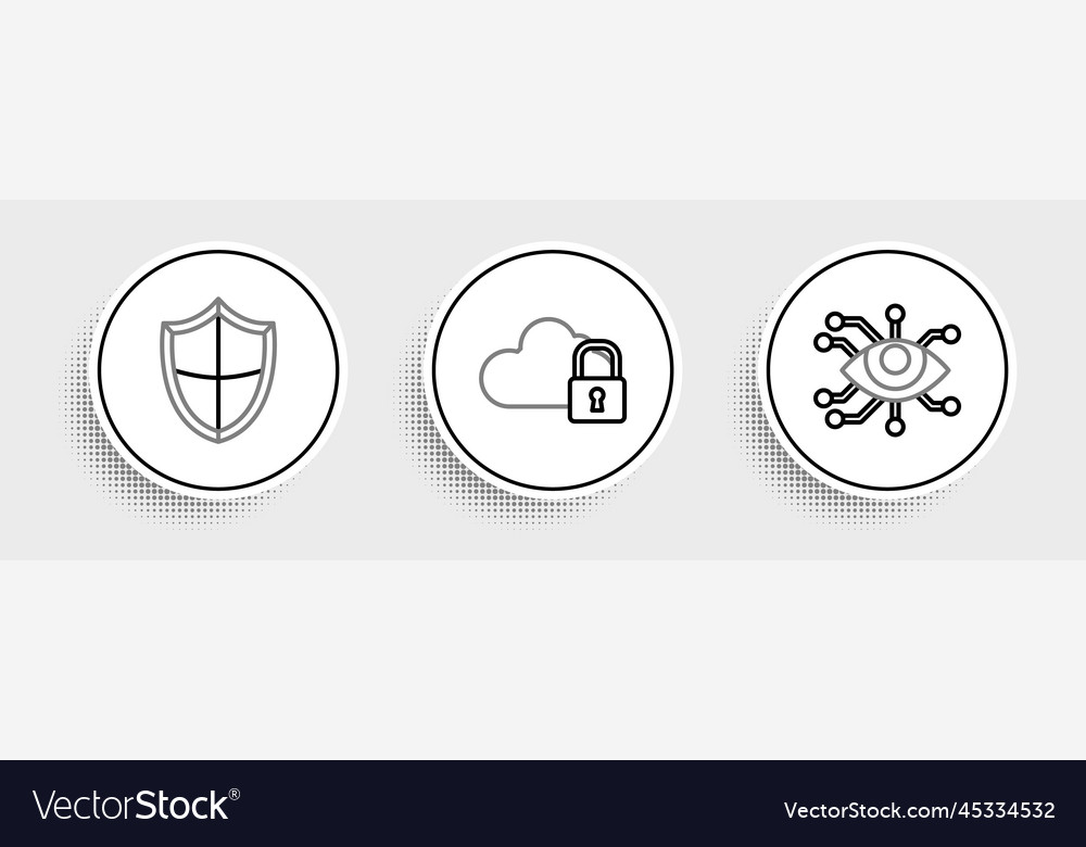 Set line eye scan shield and cloud computing lock Vector Image