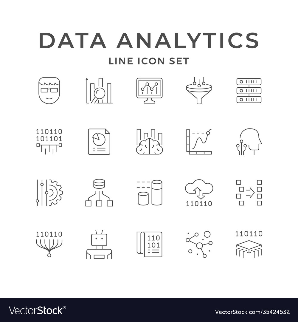 Set line icons data analytics Royalty Free Vector Image