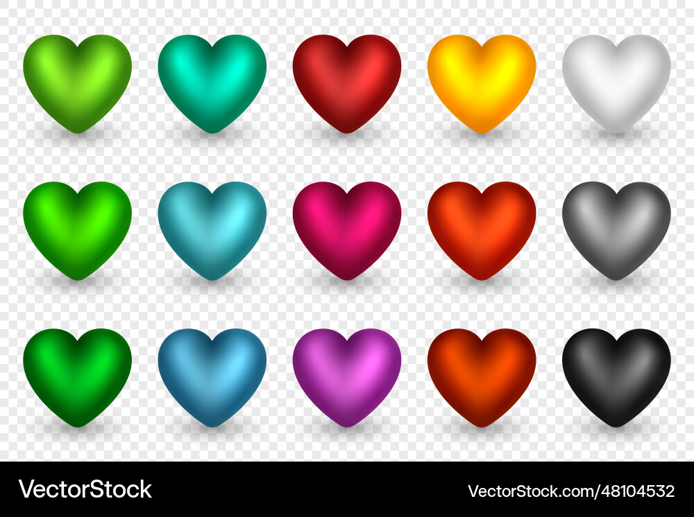 Set of 3d hearts in different colors Royalty Free Vector