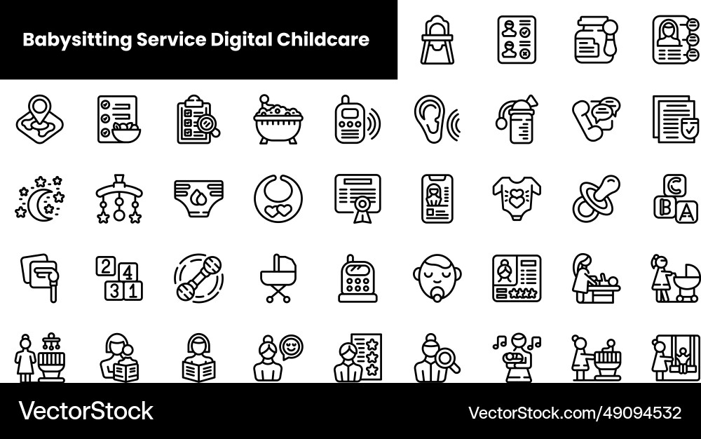 Set of outline babysitting service digital Vector Image