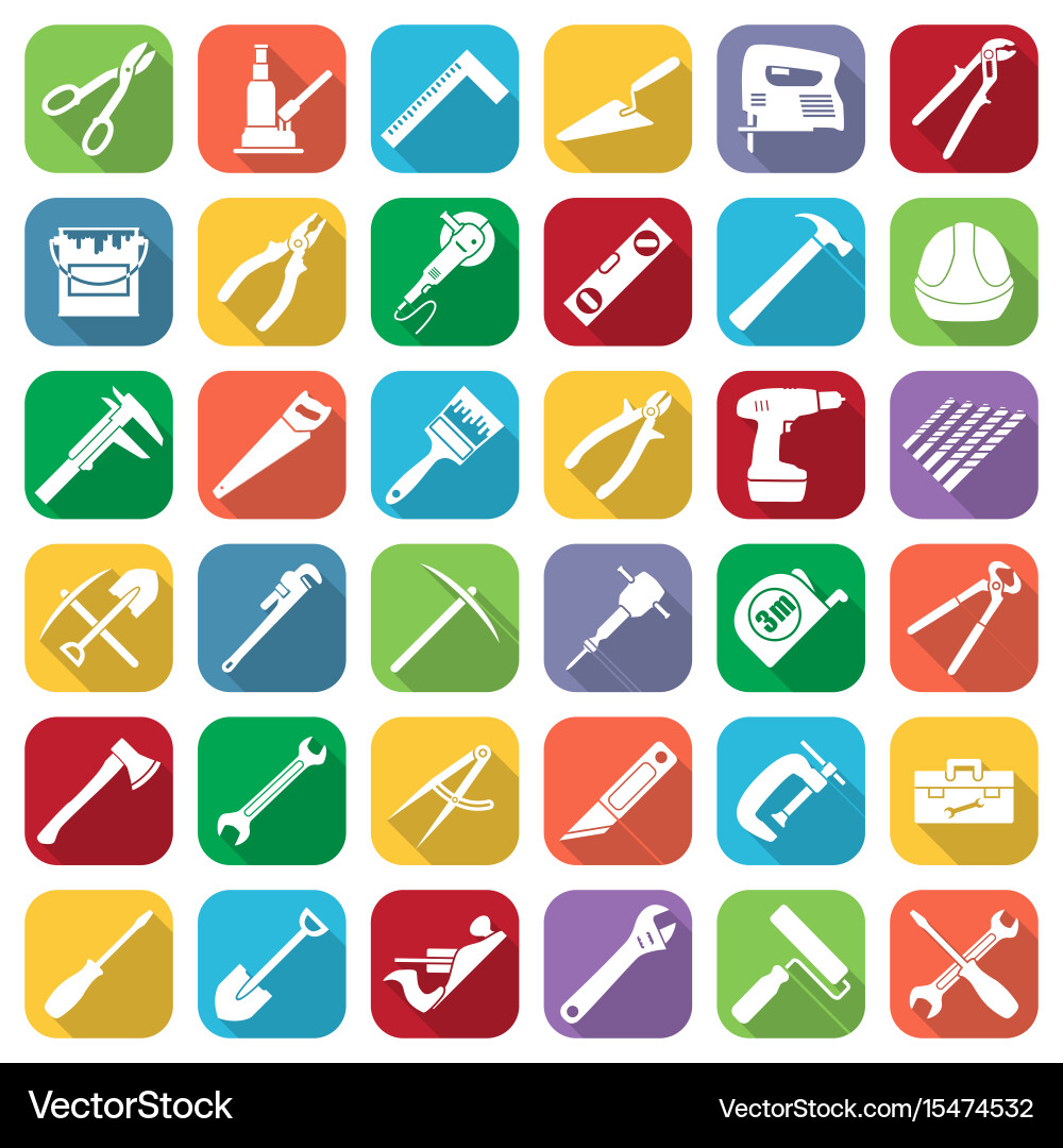 Set of thirty six flat style tools icons Vector Image