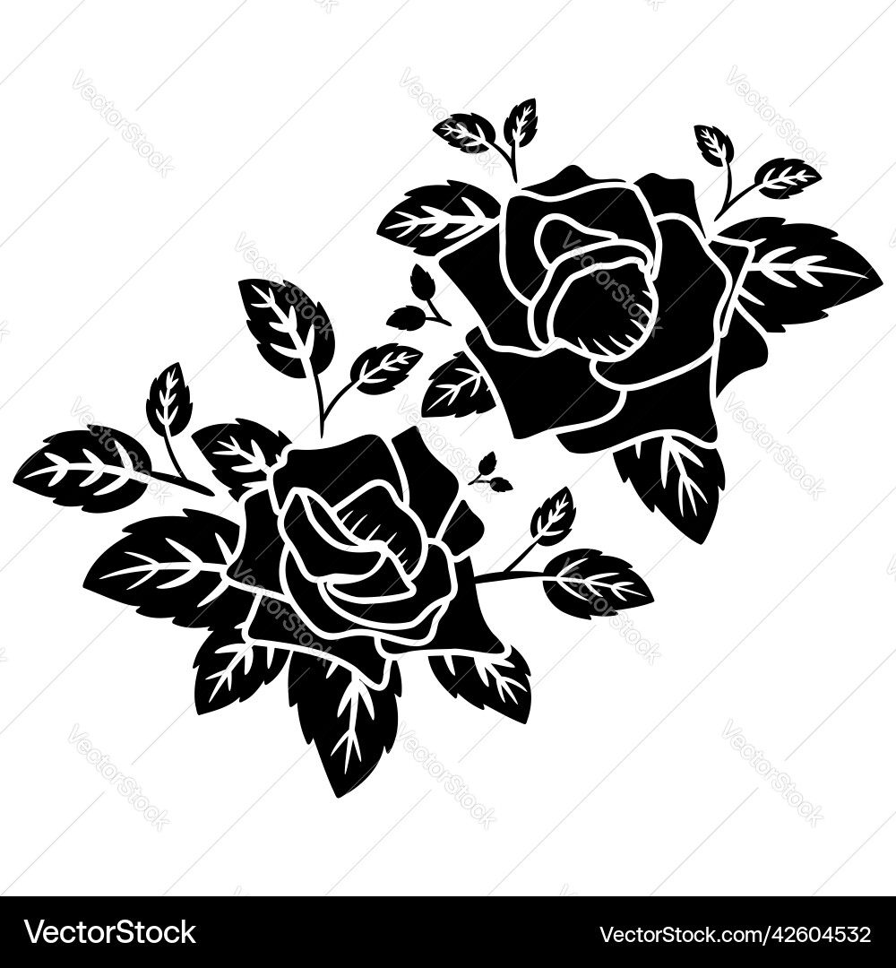 Silhouette black rose motif flower Royalty Free Vector Image