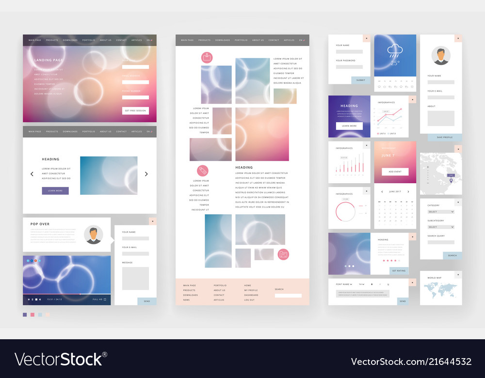 Website template design with interface elements Vector Image