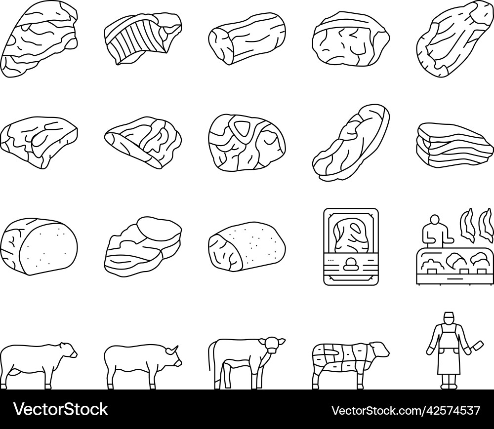 Beef meat nutrition production icons set Vector Image
