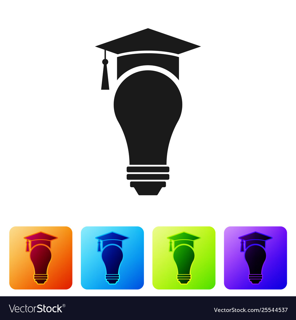 Black light bulb and graduation cap icon isolated Vector Image