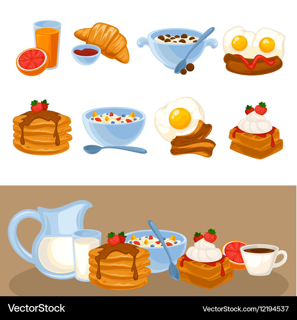 Breakfast food set Royalty Free Vector Image - VectorStock
