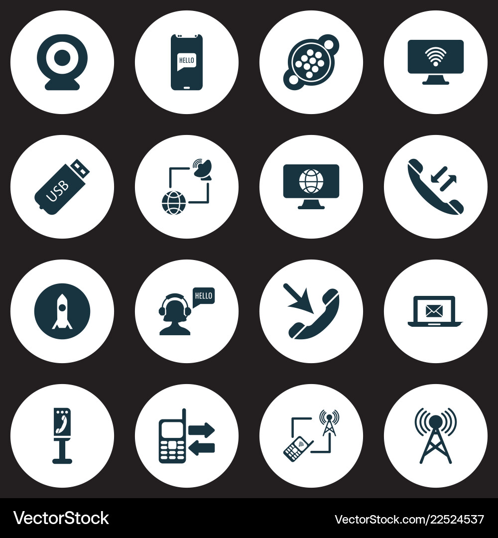 Connection icons set with greeting female operator