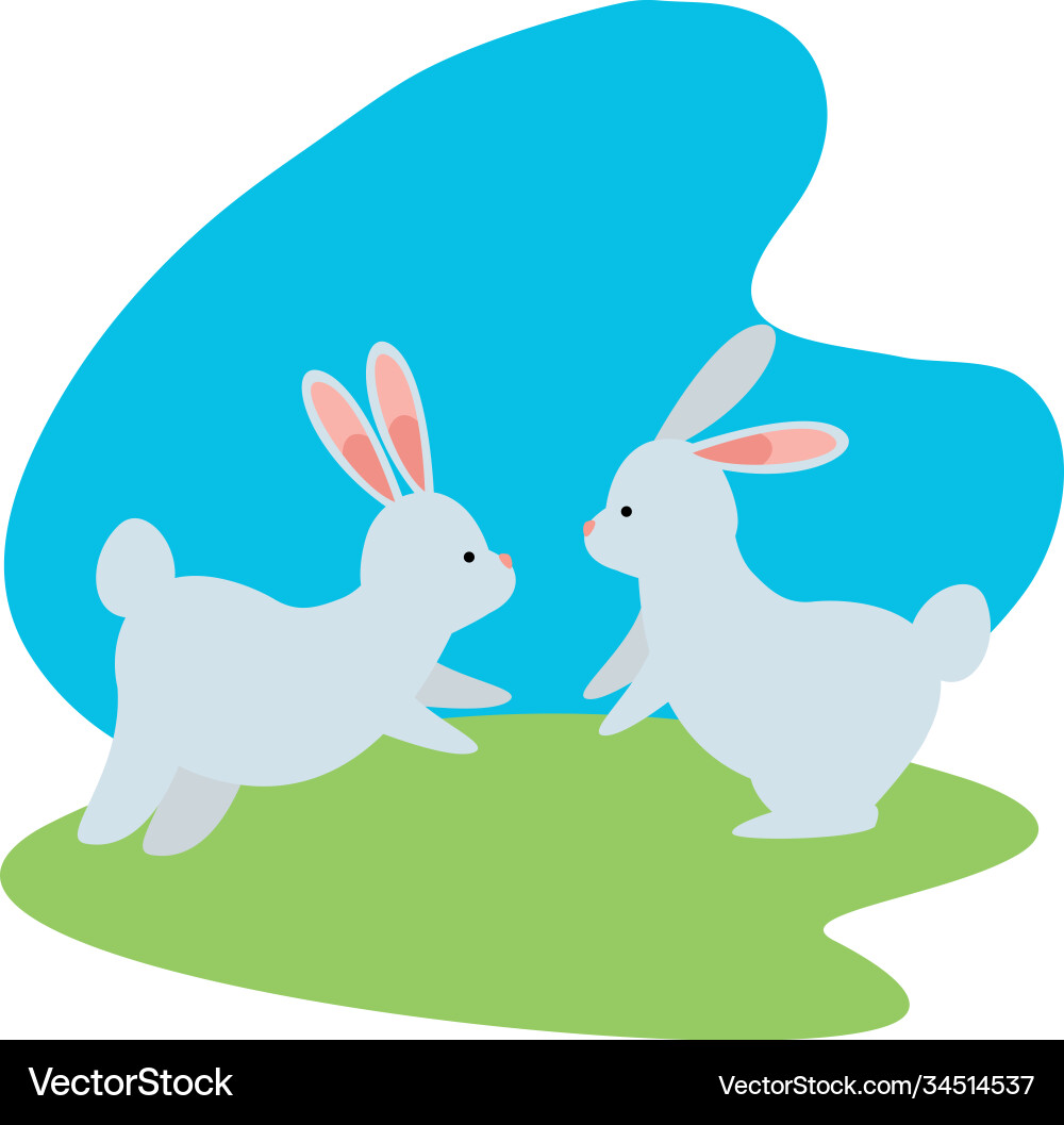 Cute rabbits animals in camp scene Royalty Free Vector Image