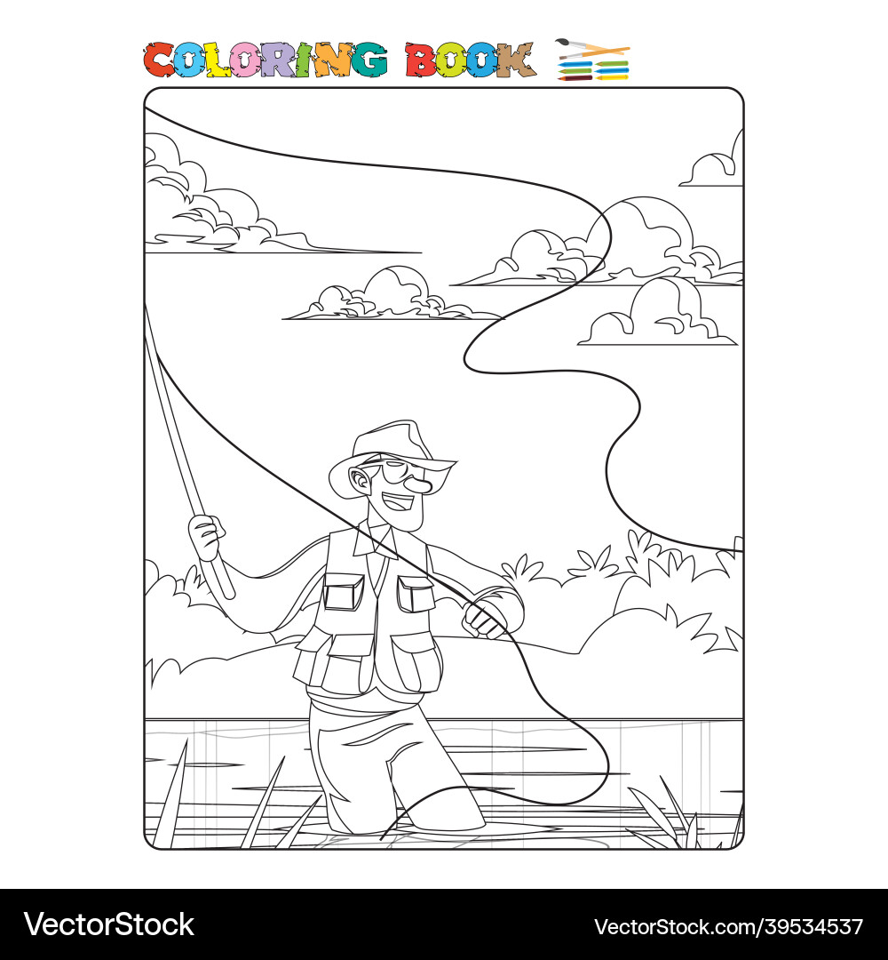 Fisherman coloring page for children Royalty Free Vector