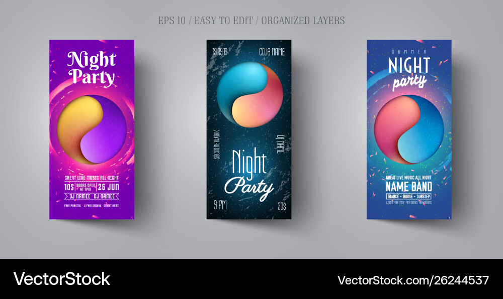 Flyer or poster design template for night party Vector Image