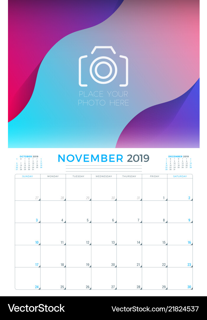 November 2019 calendar planner stationery design Vector Image