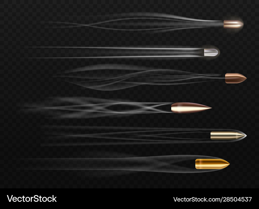 Set bullets on transparent realistic gun trail Vector Image