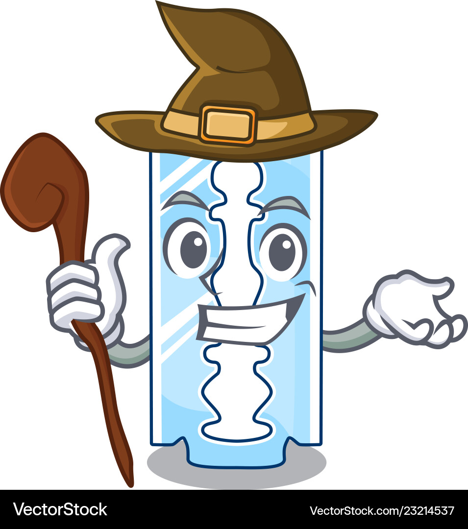 Witch razor blade and border cartoon cyan Vector Image