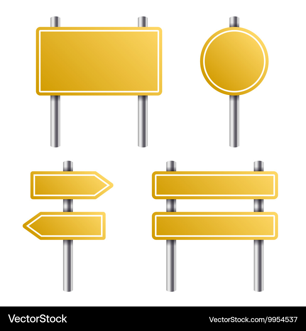 Yellow road sign set on white background Vector Image