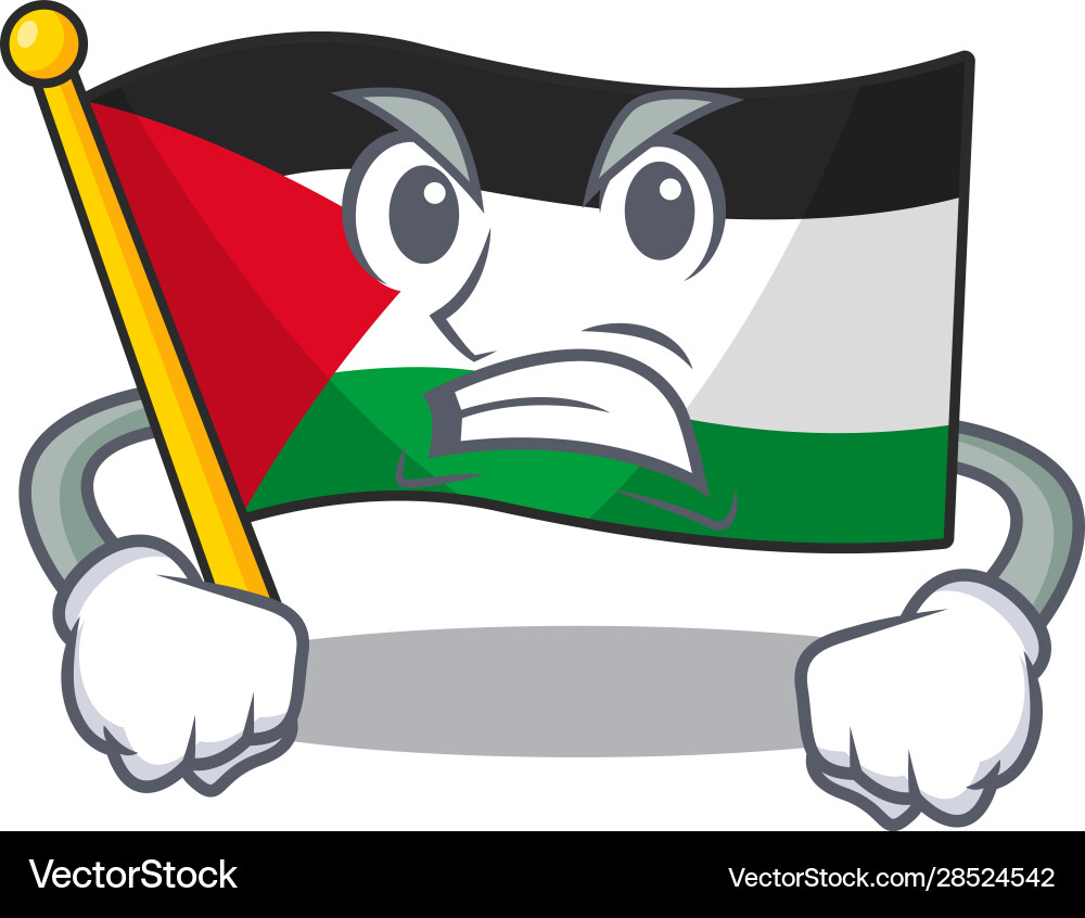 Angry face flag palestine scroll cartoon character