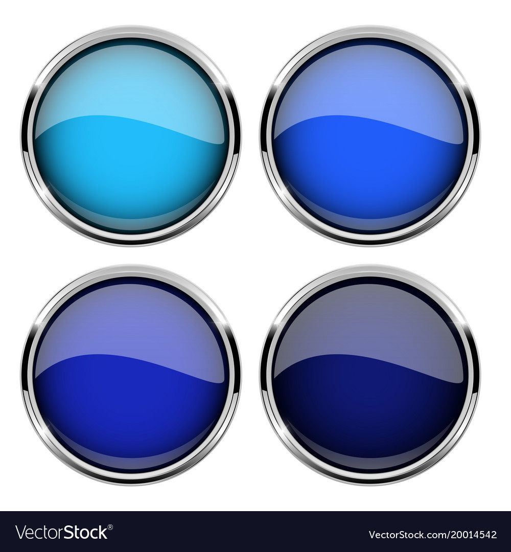 Blue glass buttons with metal frame set of shiny Vector Image Blue glass buttons with metal frame set of shiny Vector Image