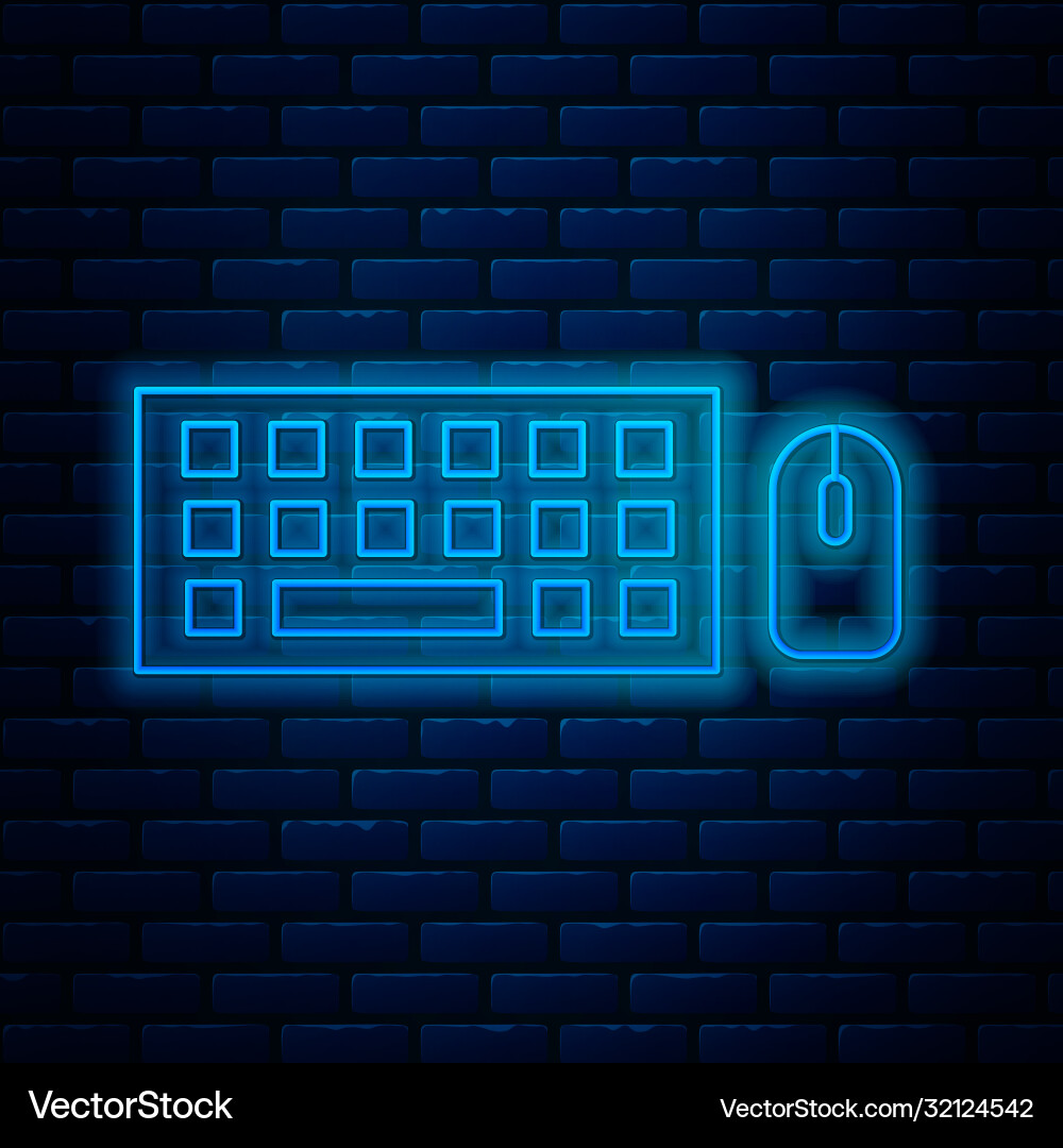 Glowing neon line computer keyboard and mouse icon