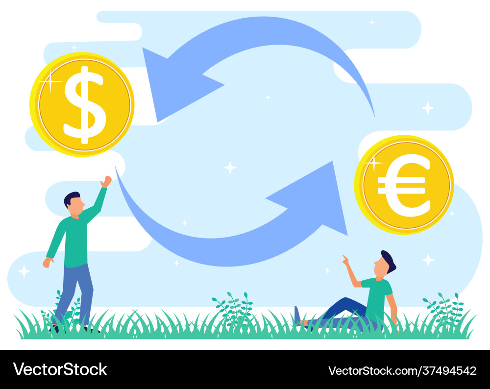 Graphic cartoon character currency exchange Vector Image