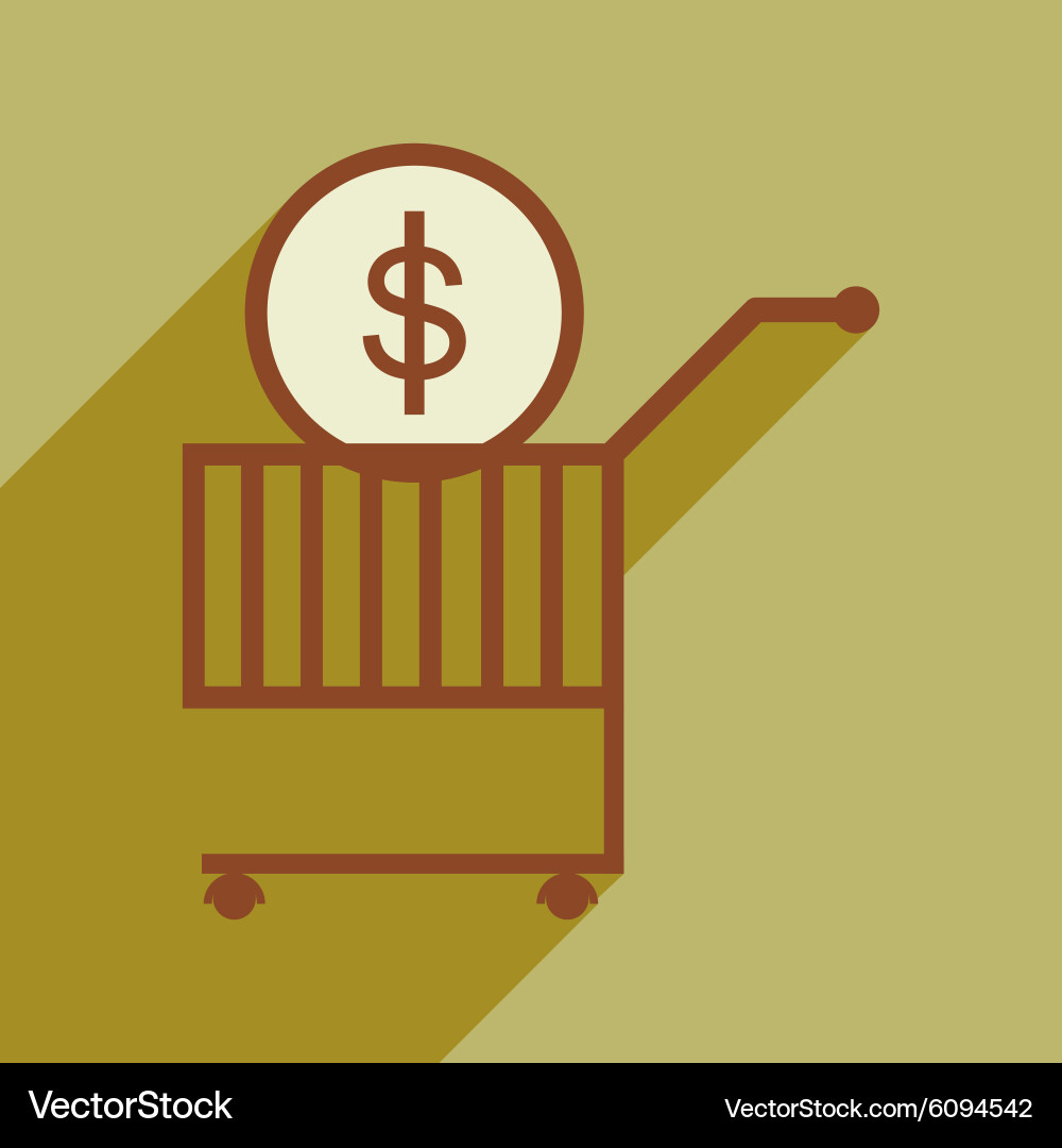 Modern flat icon with shadow coin in the trolley Vector Image