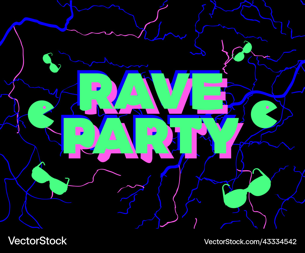 Rave psychedelic acid trip party energy text Vector Image
