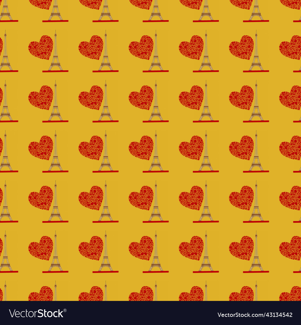 Seamless eiffel tower texture with a red heart Vector Image