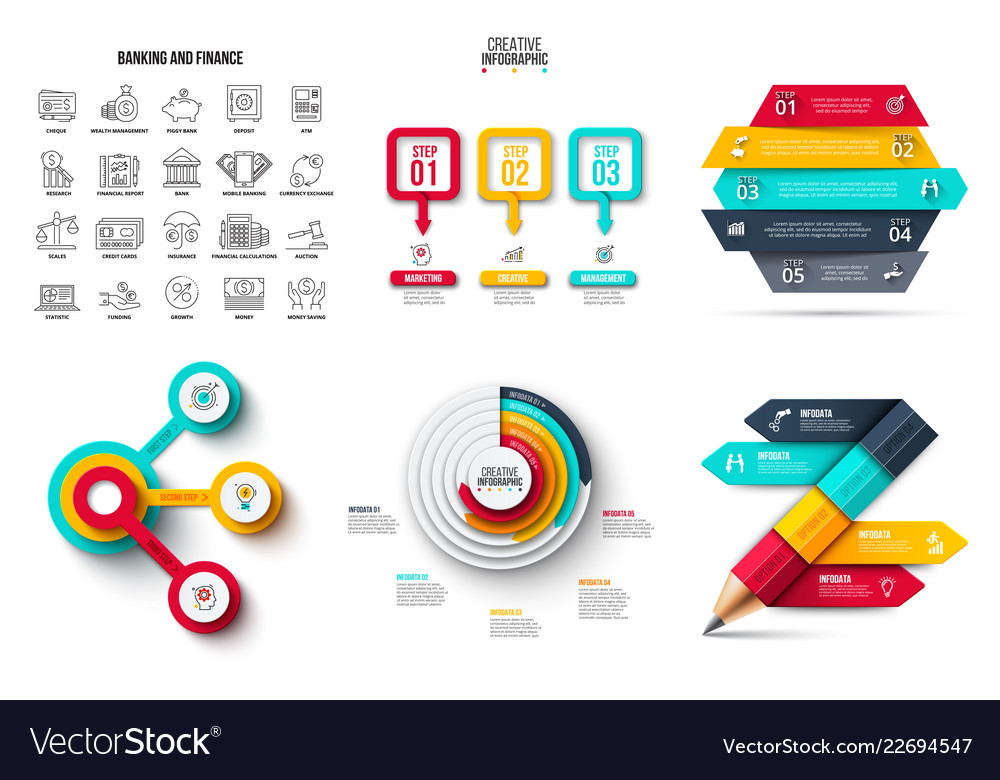 Abstract elements graph diagram with 3 4 and Vector Image