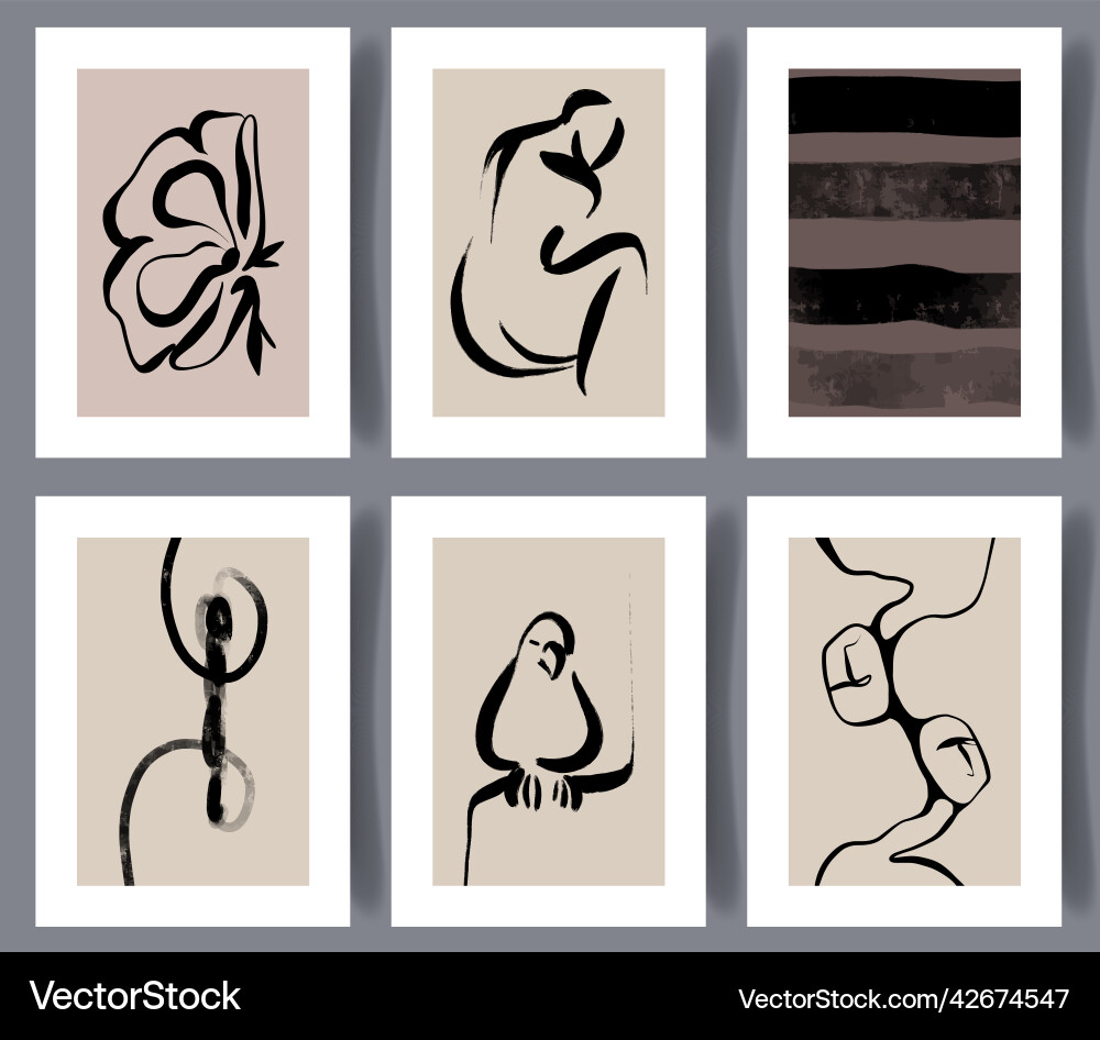 Bundle of simple hand drawn artworks posters Vector Image