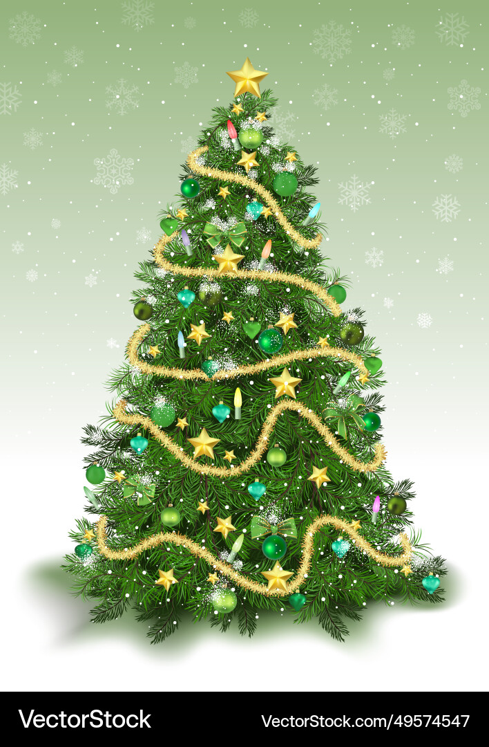 Decorated christmas tree in green colored tones Vector Image
