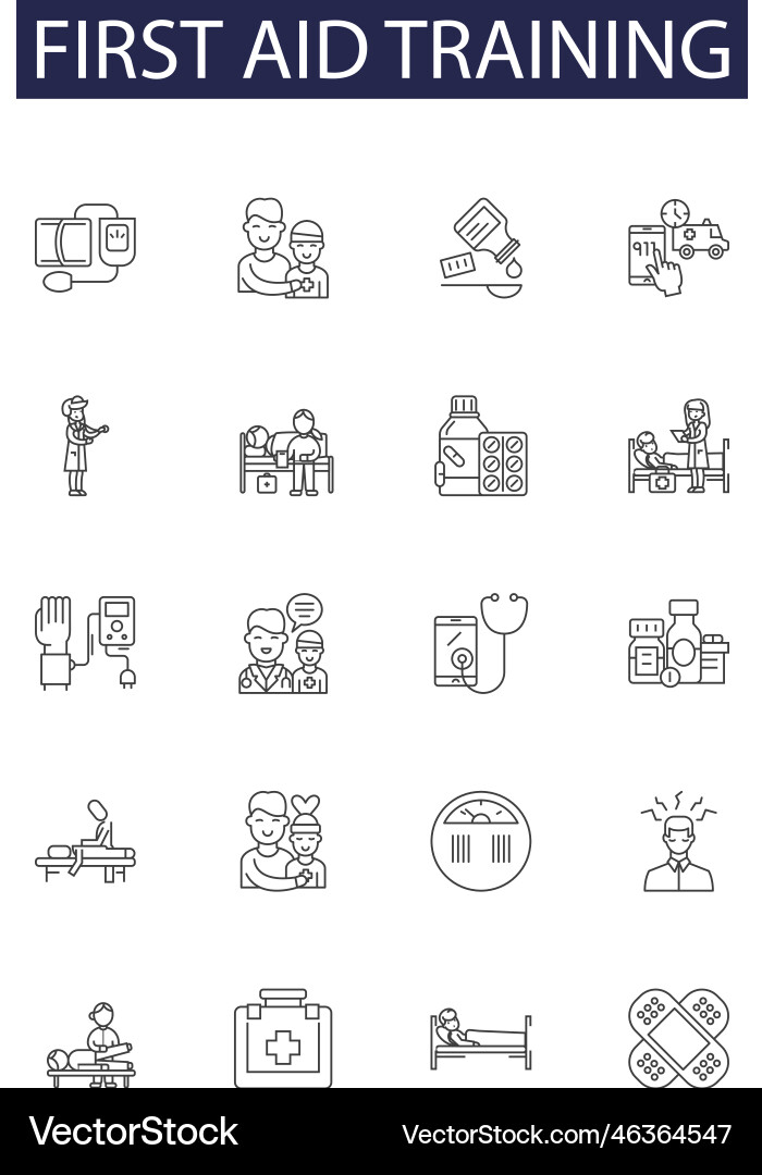 First aid training line icons and signs Royalty Free Vector