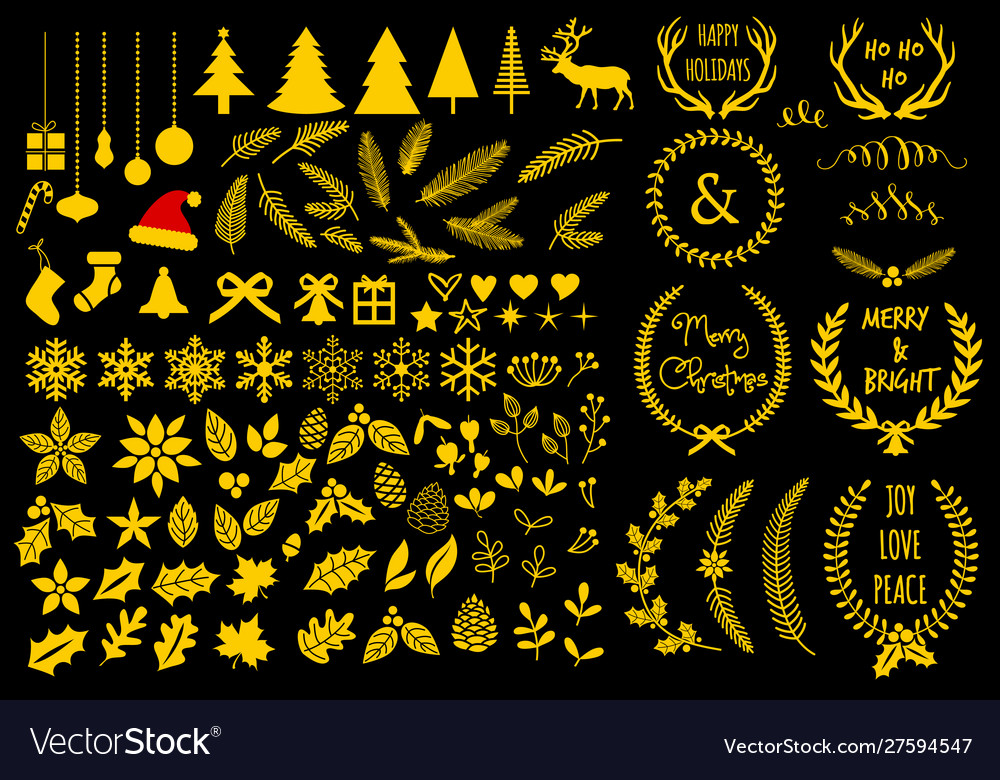 Gold christmas design elements set Royalty Free Vector Image