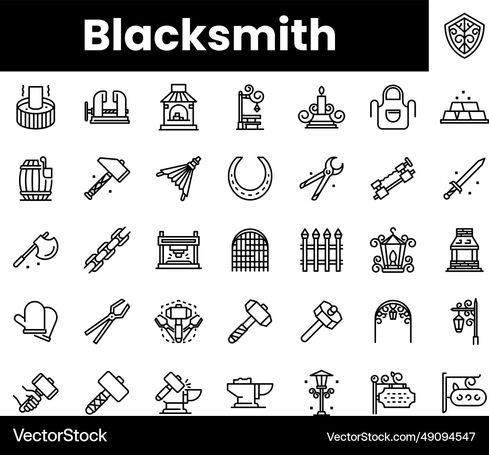Set of outline blacksmith icons Royalty Free Vector Image