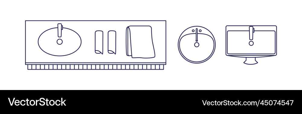 Washbasins set above top view outlined wash Vector Image