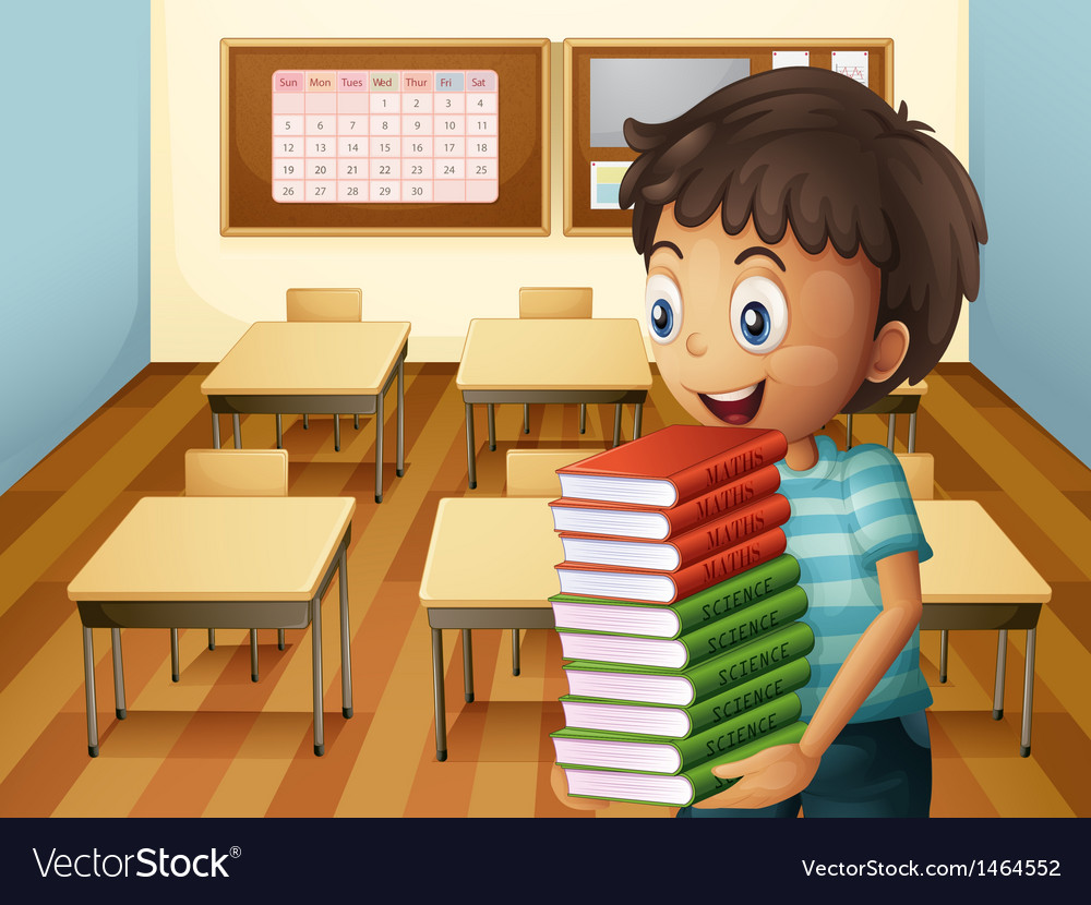 A boy carrying a pile books Royalty Free Vector Image