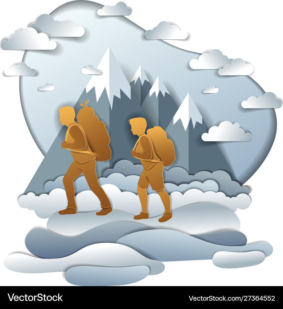 Active couple hiking to nature with mountain Vector Image