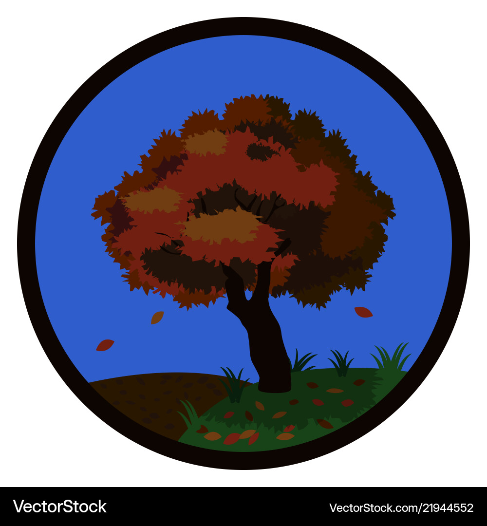 Autumn tree with falling leaves in the hills Vector Image