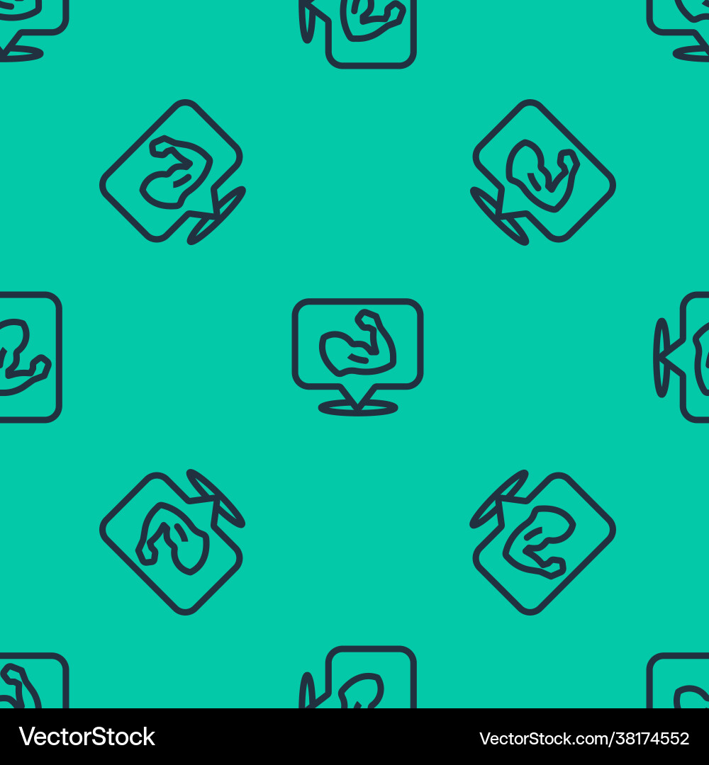 Blue line bodybuilder showing his muscles icon Vector Image