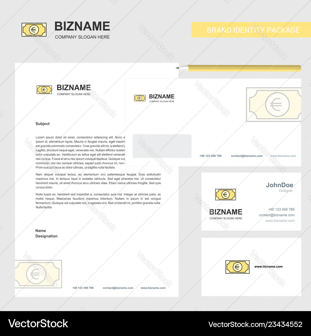 Euro business letterhead envelope and visiting Vector Image
