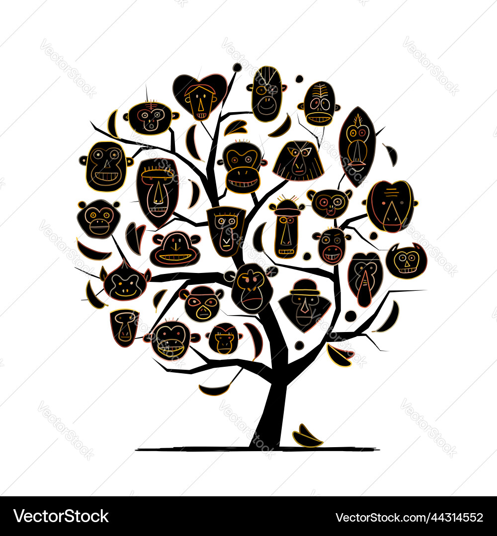 Monkey family tree sketch for your design Vector Image