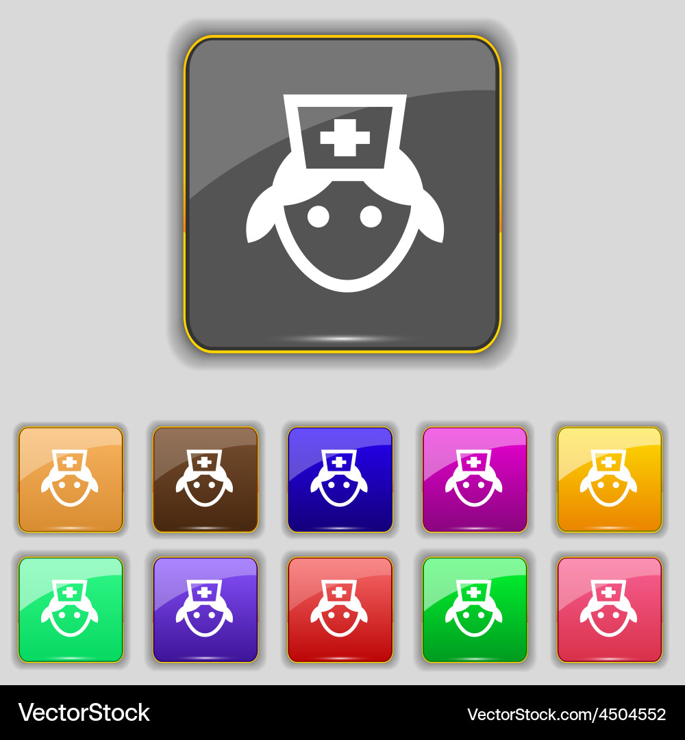 Nurse icon sign set with eleven colored buttons Vector Image