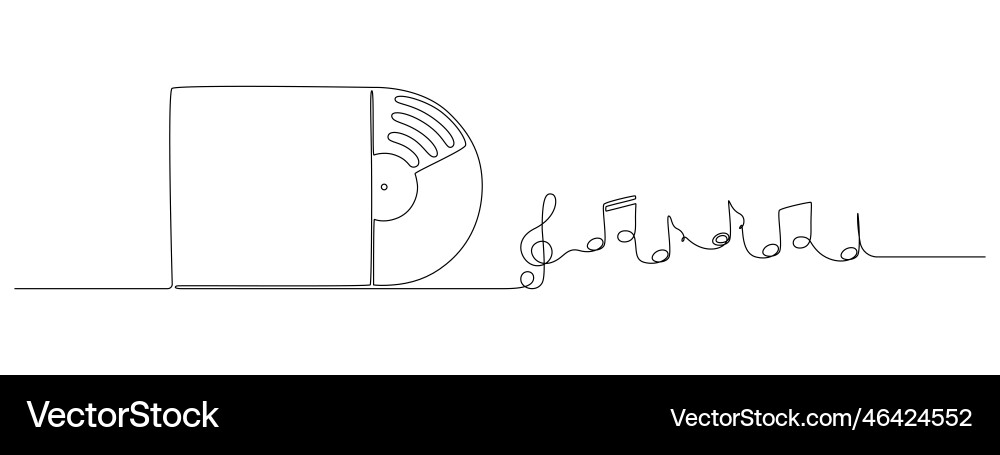One continuous line drawing of vinyl lp record Vector Image