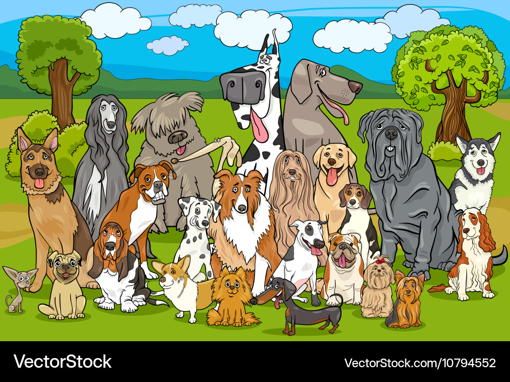 Purebred dogs group cartoon Royalty Free Vector Image