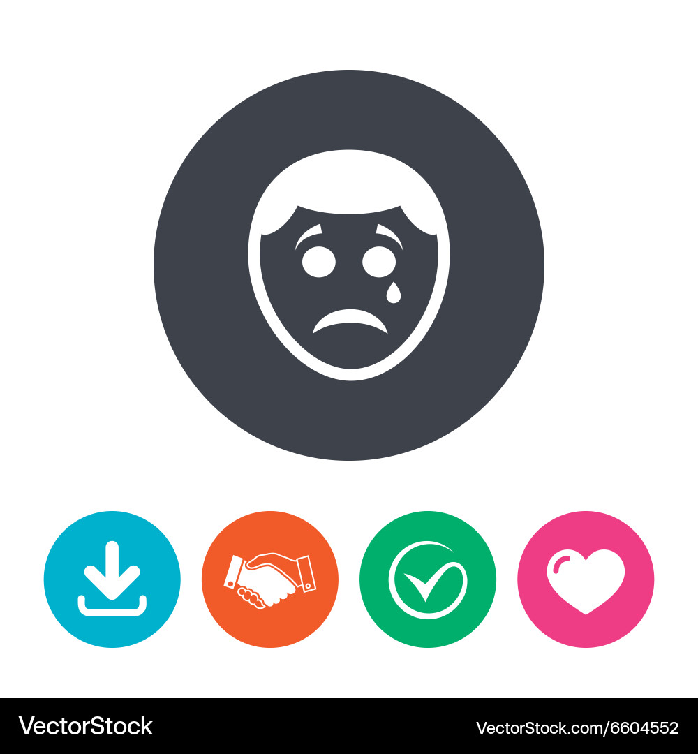 Sad face with tear sign icon crying symbol Vector Image