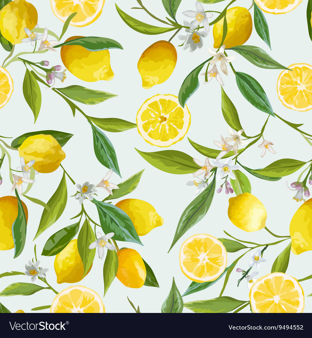 Seamless pattern lemon fruits background floral Vector Image
