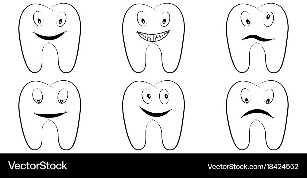 Set cartoon teeth molars with emotions Royalty Free Vector