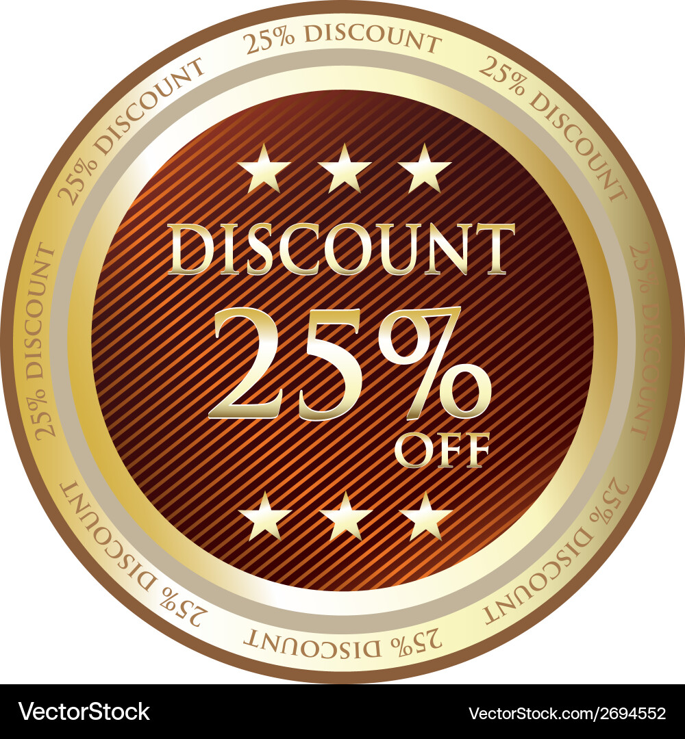 Twenty Five Percent Discount Gold Label Royalty Free Vector